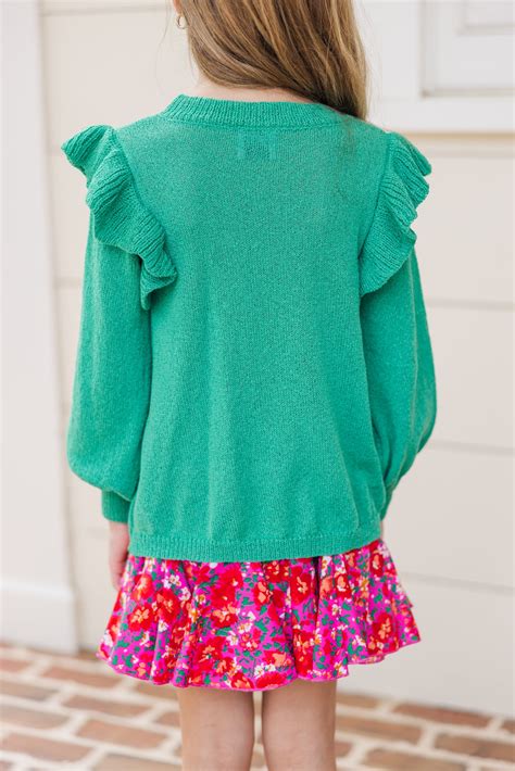 Girls Give Me A Call Emerald Green Ruffled Sweater Shop The Mint