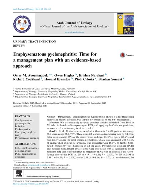 Pdf 670 Emphysematous Pyelonephritis Time For A Management Plan With An Evidence Based Approach