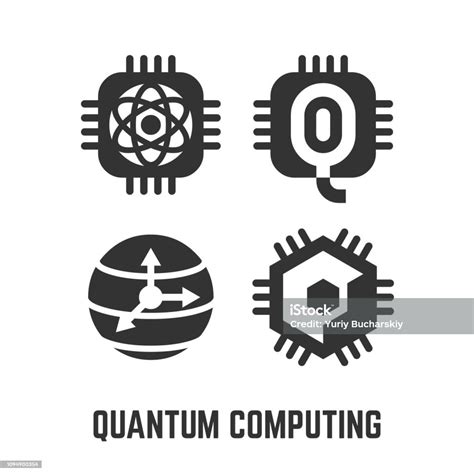 양자 컴퓨팅 미래 정보 컴퓨터 Qubits 프로세서 칩 및 구체 기호 설정 블랙 문양 실루엣 아이콘 양자에 대한 스톡 벡터 아트 및 기타 이미지 Istock