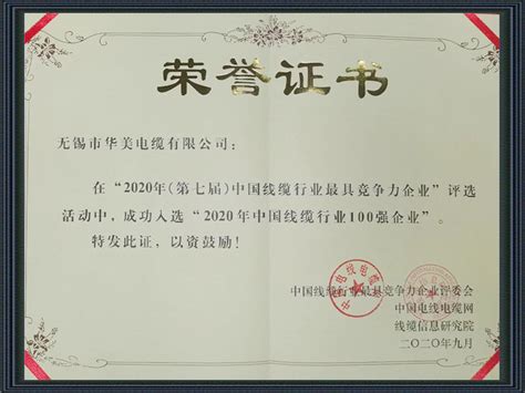 企业荣誉 无锡市华美电缆有限公司