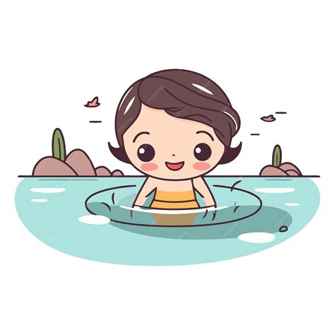 수영장에서 수영하는 귀여운 어린 소녀 터 만화 캐릭터 프리미엄 벡터 수영장에서 수영하는 귀여운 어린 소녀 터 만화 캐릭터 프리미엄 벡터