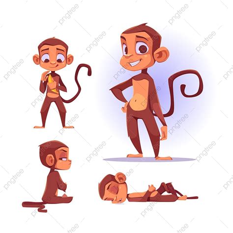 Gambar Karakter Monyet Lucu Dalam Berbagai Pose Tersenyum Manis