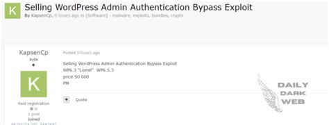 Threat Actor Claims To Sell Wordpress Admin Authentication Bypass