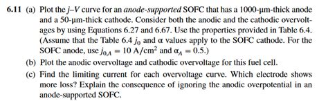 solved 11 a plot the j−v curve for an anode supported sofc