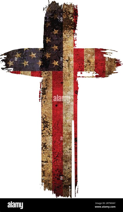 Usa American Flag Cross Christian Religious Patriotic Vector Stock