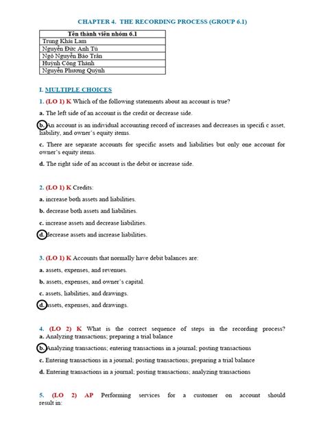 Multiple Choices And Exercises Chapter 4 Pdf Debits And Credits