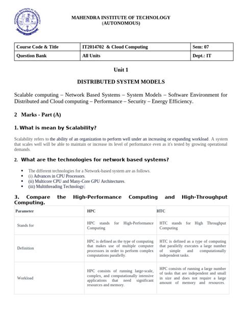 Cc 1 Unit Notes Pdf Computer Cluster Virtualization