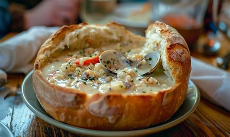 Clam Chowder In A Bread Bowl Premium Ai Generated Image