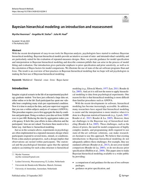 Pdf Bayesian Hierarchical Modeling An Introduction And Reassessment