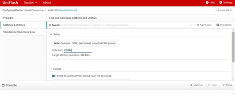 CCS AWR Flashing The AWR Through UniFlash Failed Sensors Forum Sensors TI E E