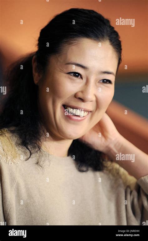 Osaka Japan Japanese Actress Shinobu Terajima Expresses Her Delight To Reporters In Osaka On