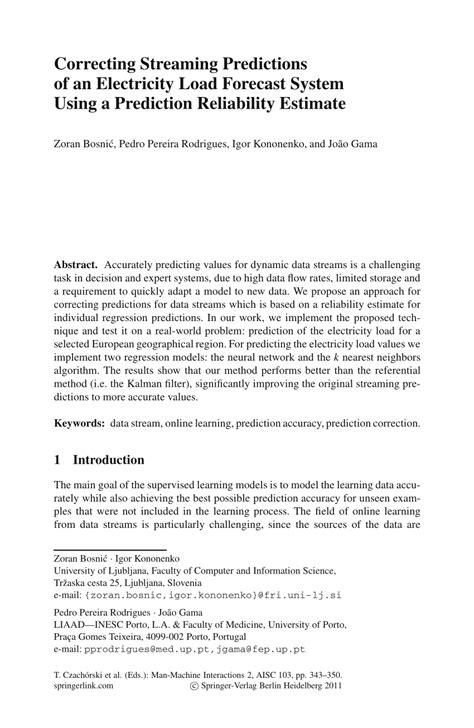 Pdf Correcting Streaming Predictions Of An Electricity Load Forecast