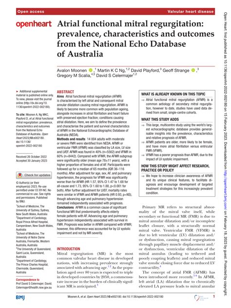Pdf Atrial Functional Mitral Regurgitation Prevalence Characteristics And Outcomes From The