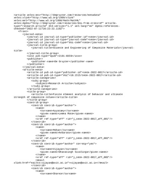 Finite Element Analysis Of Behavior And Ultimate Strength Of Composite Column
