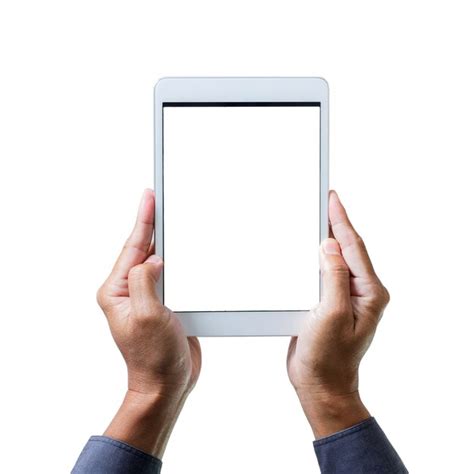 Premium Photo Man Hands Holding A Tablet Computer Gadget With Isolated Screen