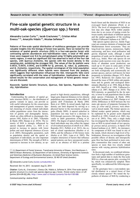 Pdf Fine Scale Spatial Genetic Structure In A Multi Oak Species Quercus Spp Forest