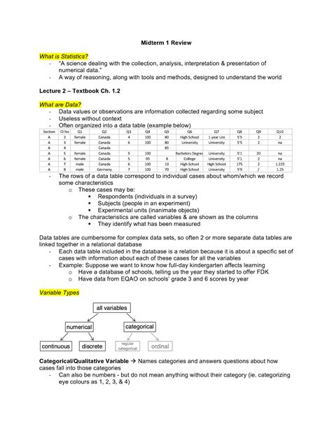 midterm 1 review lecture notes 1 6 midterm 1 review what is statistics ­‐ “a science