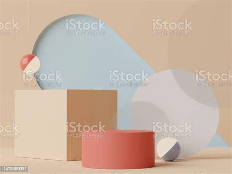 지구 색조 테마가 있는 흰색 빈 연단의 파스텔 최소 장면의 3d 렌더링 음소거 된 포화 된 색상 간단한 기하학적 모양 디자인 0명에 대한 스톡 사진 및 기타 이미지 Istock