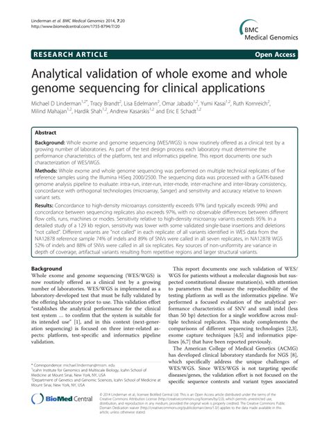 Pdf Analytical Validation Of Whole Exome And Whole Genome Sequencing For Clinical Applications
