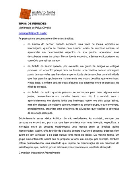 Oliveira Mp Tipos De Reunioes Pdf