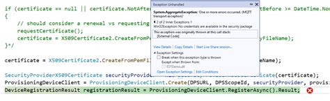 Azure Iot Sdk Error No Credentials Are Available In The Security