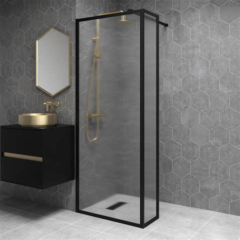 800mm Black Fluted Glass Wet Room Shower Screen Volan Better Bathrooms