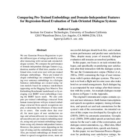 Comparing Pre Trained Embeddings And Domain Independent Features For