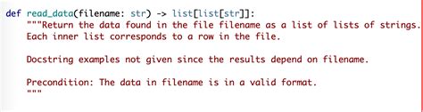 solved def read data filename str → list [list [str]]