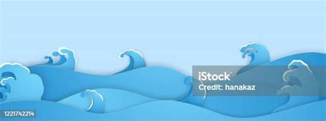 푸른 바다 파도 배경입니다 현대 종이 컷 배경입니다 3d 추상 종이 아트 스타일 전단지 포스터 인쇄 Political Party에 대한 스톡 벡터 아트 및 기타 이미지