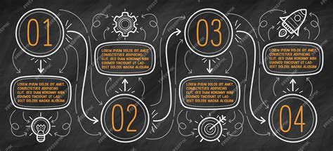 Premium Vector Hand Drawn Infographic On Blackboard Four Steps With Text Boxes Can Be Used