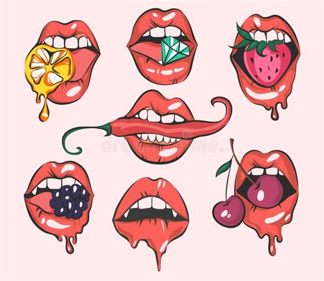 Set Of Pop Art Lips Close Up View Cartoon Girls Mouths Vector