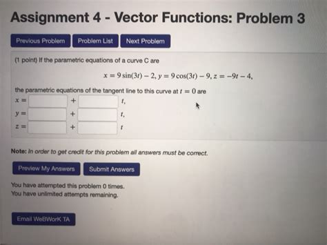 Solved Assignment 4 Vector Functions Problem 3 Previous