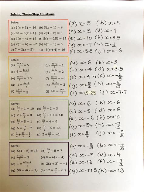 Solving Three Step Equations Practice Strips Answers Pdf