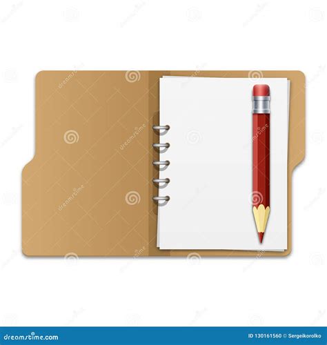 Open File Folder With Documents And Pencil Blank Cardboard Ring Binder