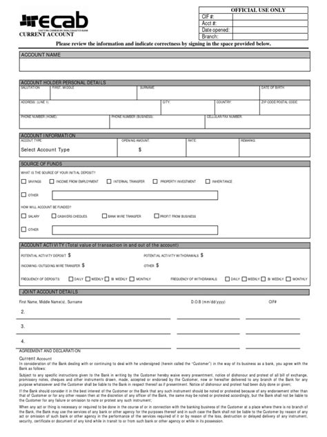 Ecabank Current Account Application Form Pdf Banks Cheque