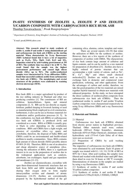 Pdf In Situ Synthesis Of Zeolite A Zeolite P And Zeolite Ycarbon