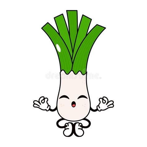 Leek Doing Yoga Character Vector Hand Drawn Traditional Cartoon Vintage Retro Kawaii