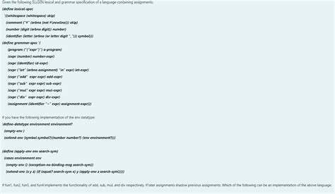 Solved Given The Following Sllgen Lexical And Grammar