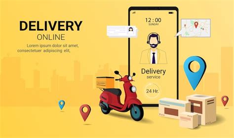 휴대 전화에 스쿠터로 빠른 배달 패키지 온라인 배달 Service3d 벡터 일러스트 레이 션 프리미엄 벡터