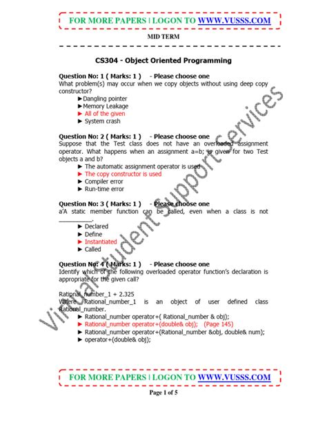 Cs304 Object Oriented Programming Solved Mid Term Paper 02 Pdf