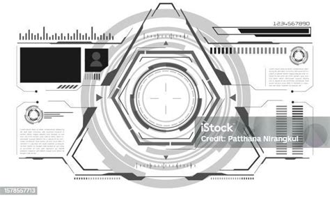 Hud 공상 과학 인터페이스 화면 흑백 뷰 디자인 가상 현실 미래 기술 디스플레이 벡터 Sf 영화에 대한 스톡 벡터 아트 및
