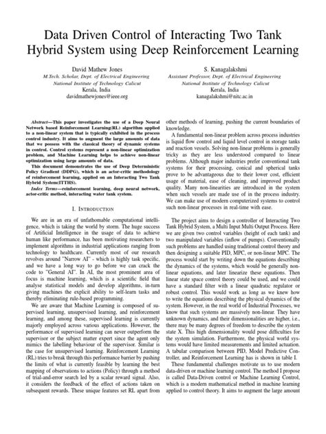 Data Driven Control Of Interacting Two Tank Hybrid System Using Deep Reinforcement Learning