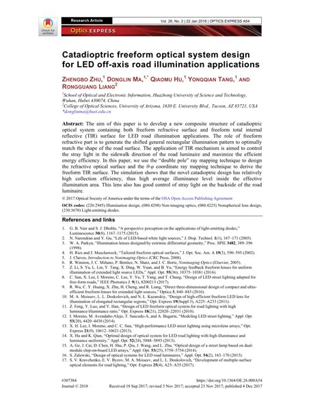 Pdf Catadioptric Freeform Optical System Design For Led Off Axis Road Illumination Applications