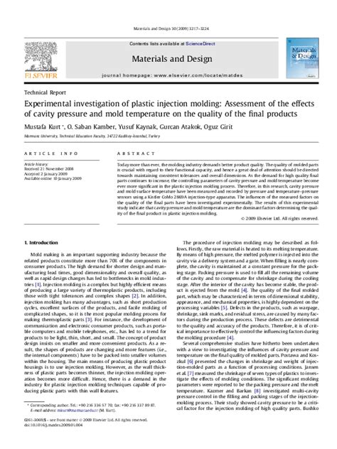 Pdf Experimental Investigation Of Plastic Injection Molding Assessment Of The Effects Of
