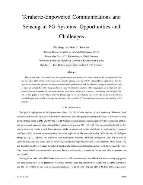 Pdf Terahertz Enpowered Communications And Sensing In 6g Systems Opportunities And Challenges