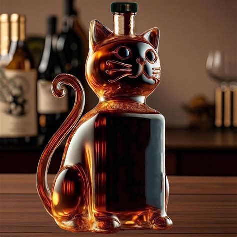 Bifandian Cat Glass Whiskey Bottle Funny Sculpted Cat Whiskey Bottle