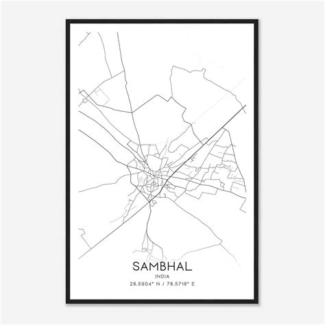 Sambhal India Map Poster Sambhal City Road Wall Art Print Custom Maps And Posters