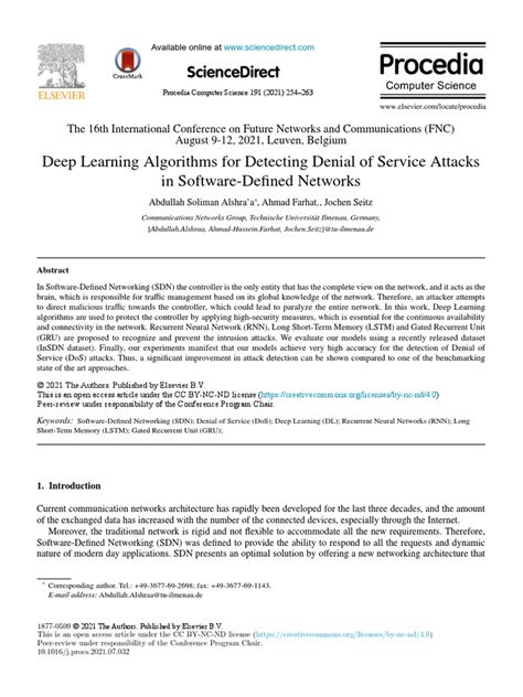 Deep Learning Algorithms For Detecting Denial Of Service Attacks Pdf