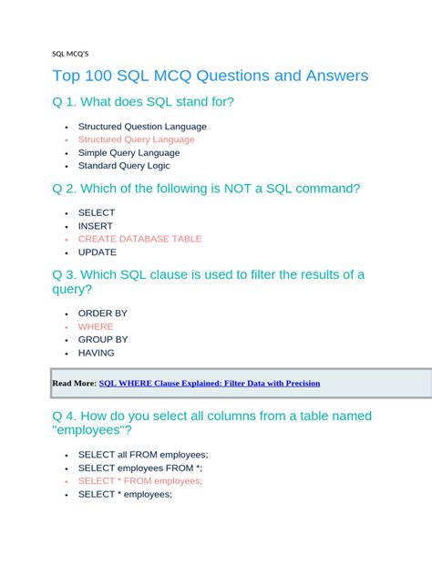 Sql Mcq 1 1 Pdf Relational Database Sql