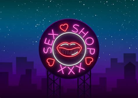 Sex Shop Logo Emblem In Neon Style Neon Effect Grocery Store